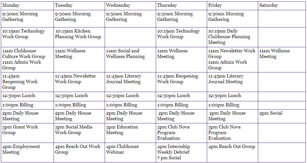 COVID Schedule - Club Nova